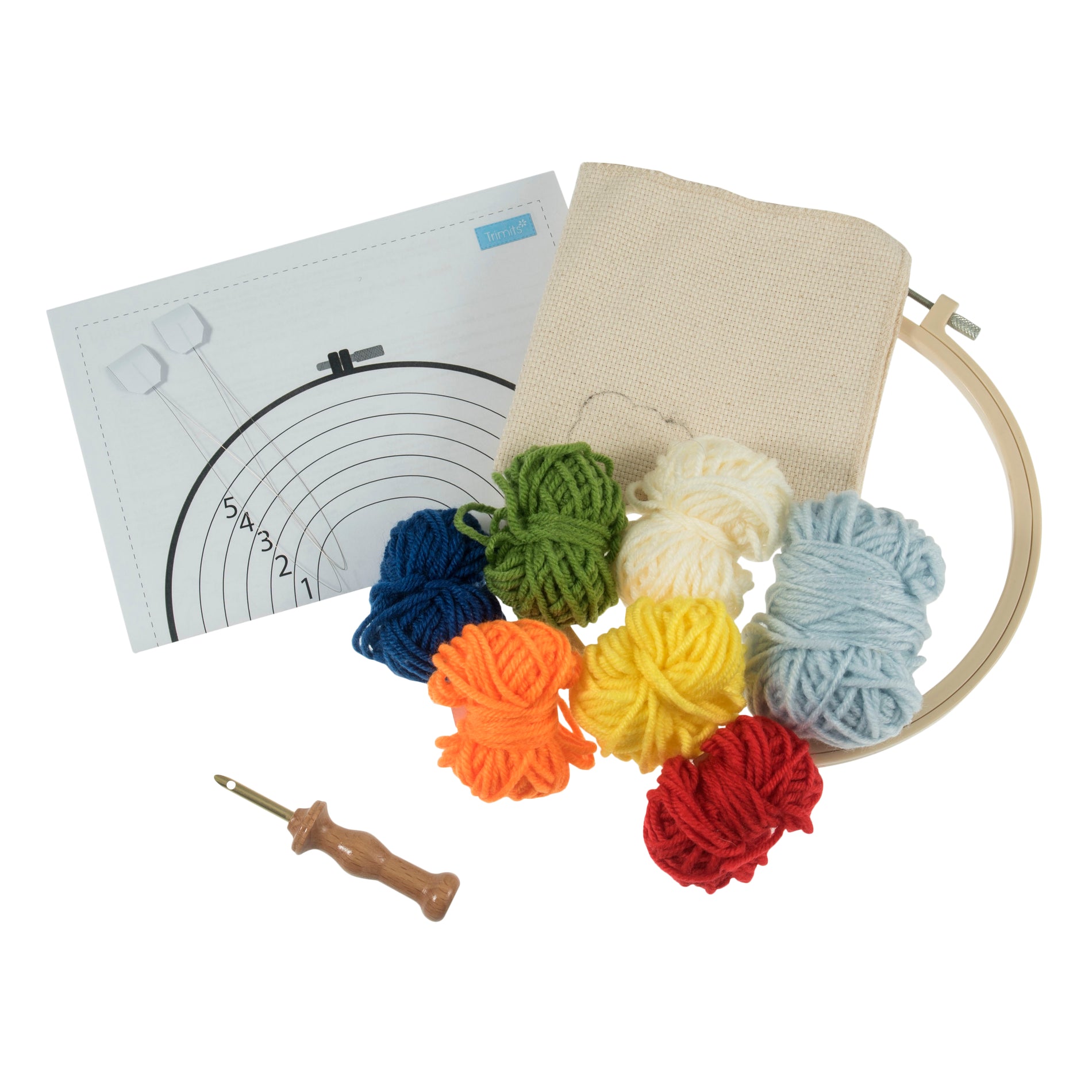 Trimits Punch Needle Kit Yarn and Hoop: Rainbow, 20.3cm D... | Fabriques