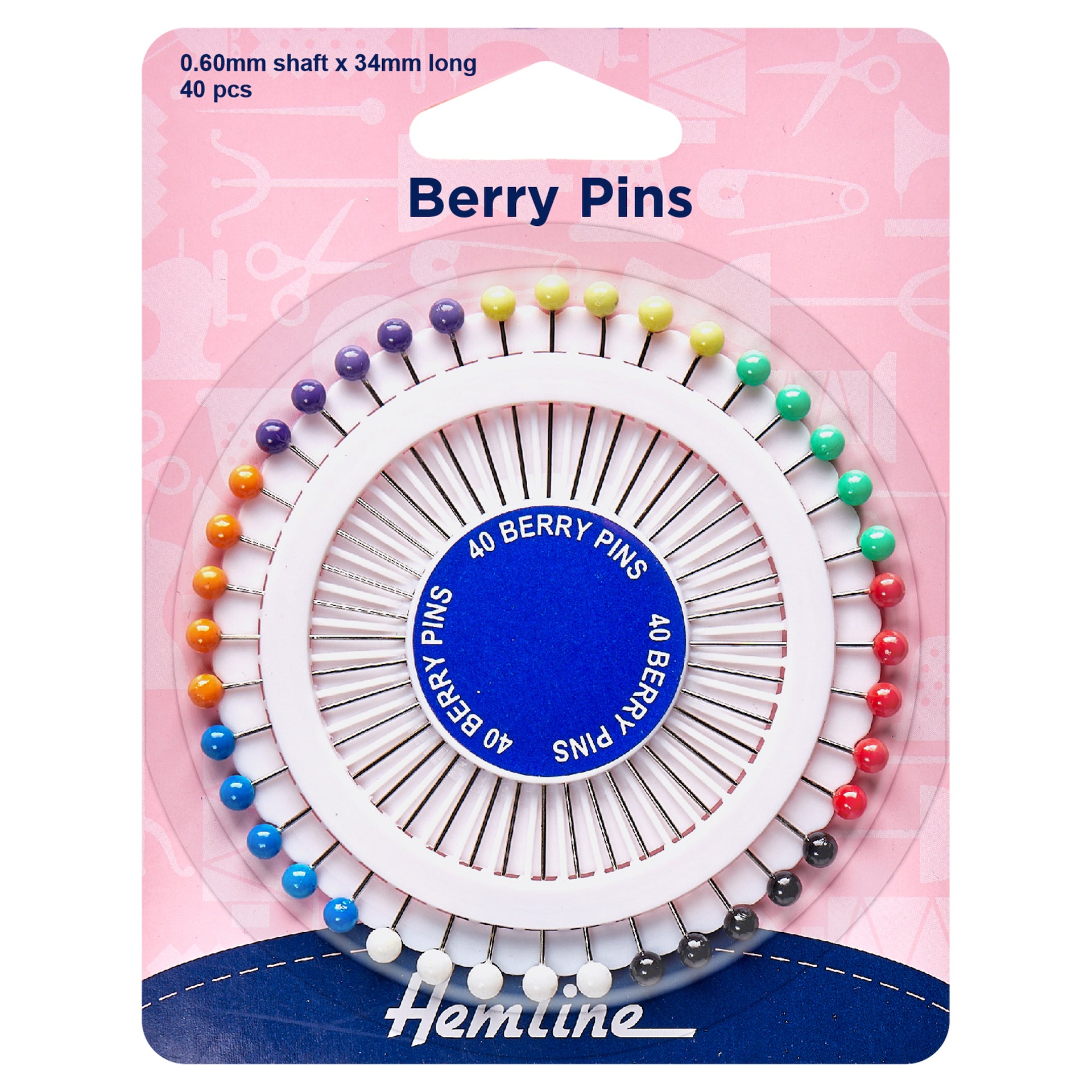 Hemline Pins: Berry: 34mm: Nickel: 40 Pieces | Fabriques