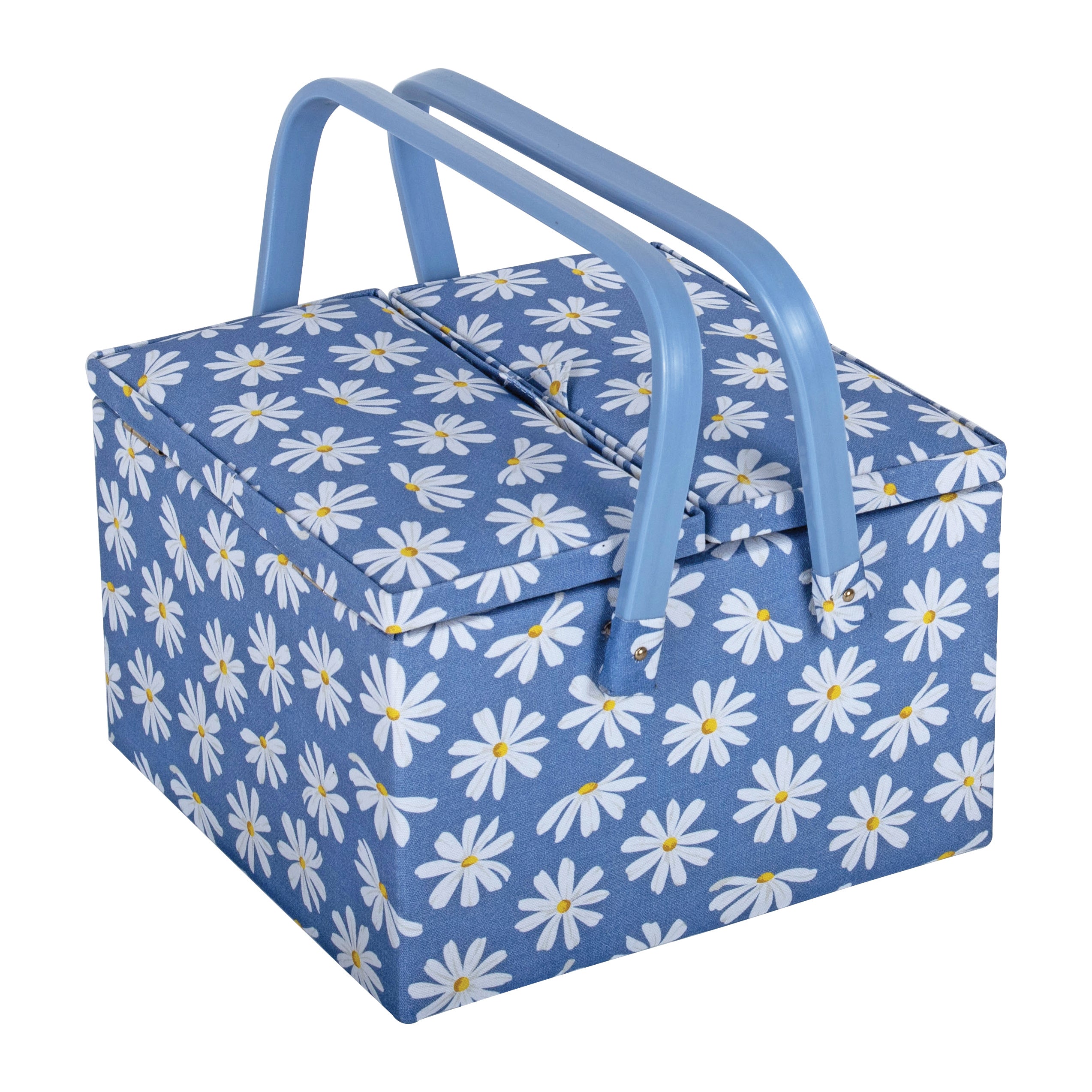 Sewing Box (L): Twin Lid: Square: Denim Daisies | Fabriques