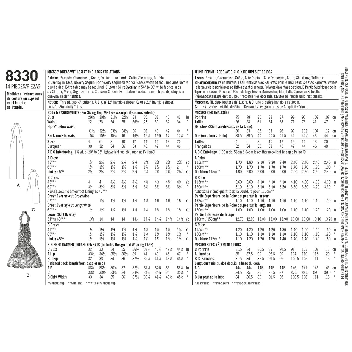 Simplicity Pattern 8330 Misses' Dress with Skirt and Back Variations ...