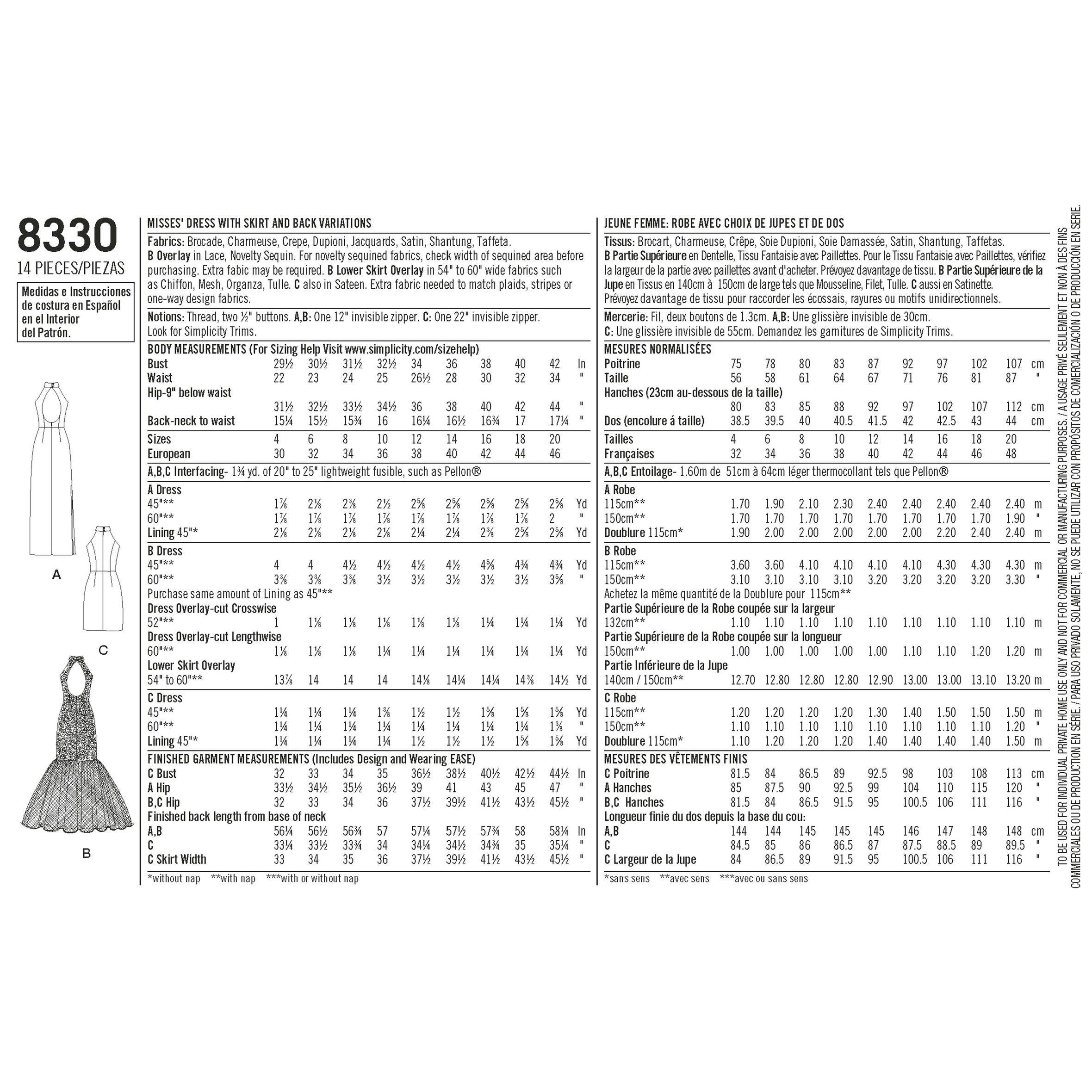Simplicity Pattern 8330 Misses' Dress with Skirt and Back Variations ...