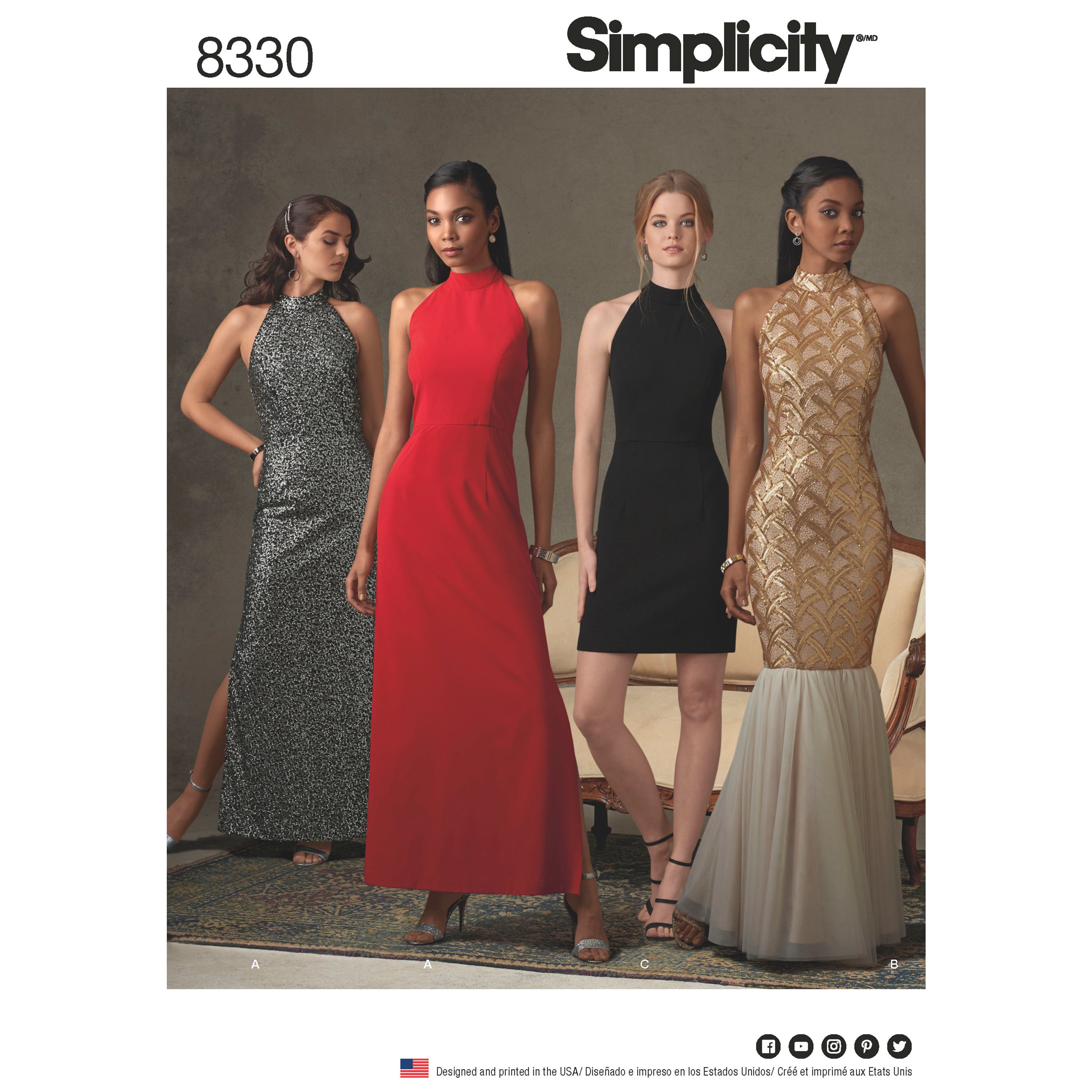 Simplicity Pattern 8330 Misses' Dress with Skirt and Back V. | Fabriques