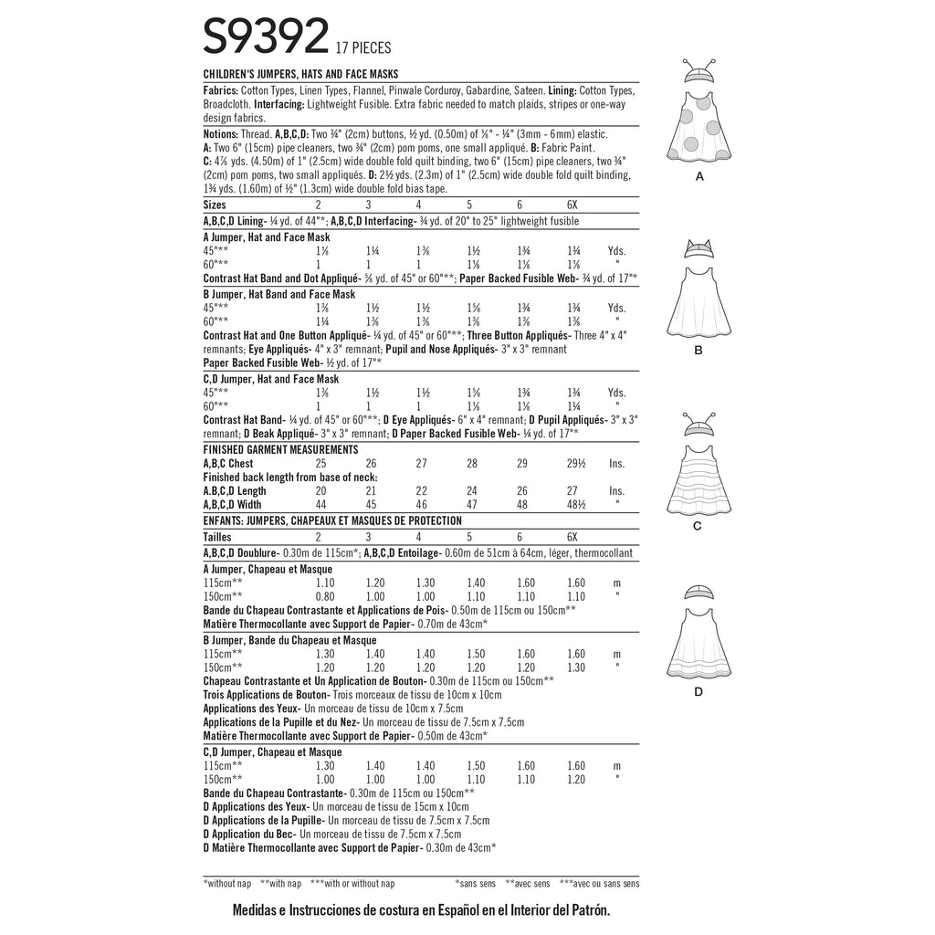 Simplicity Sewing Pattern S9392 Children's Jumpers, Hats and Face Mask ...