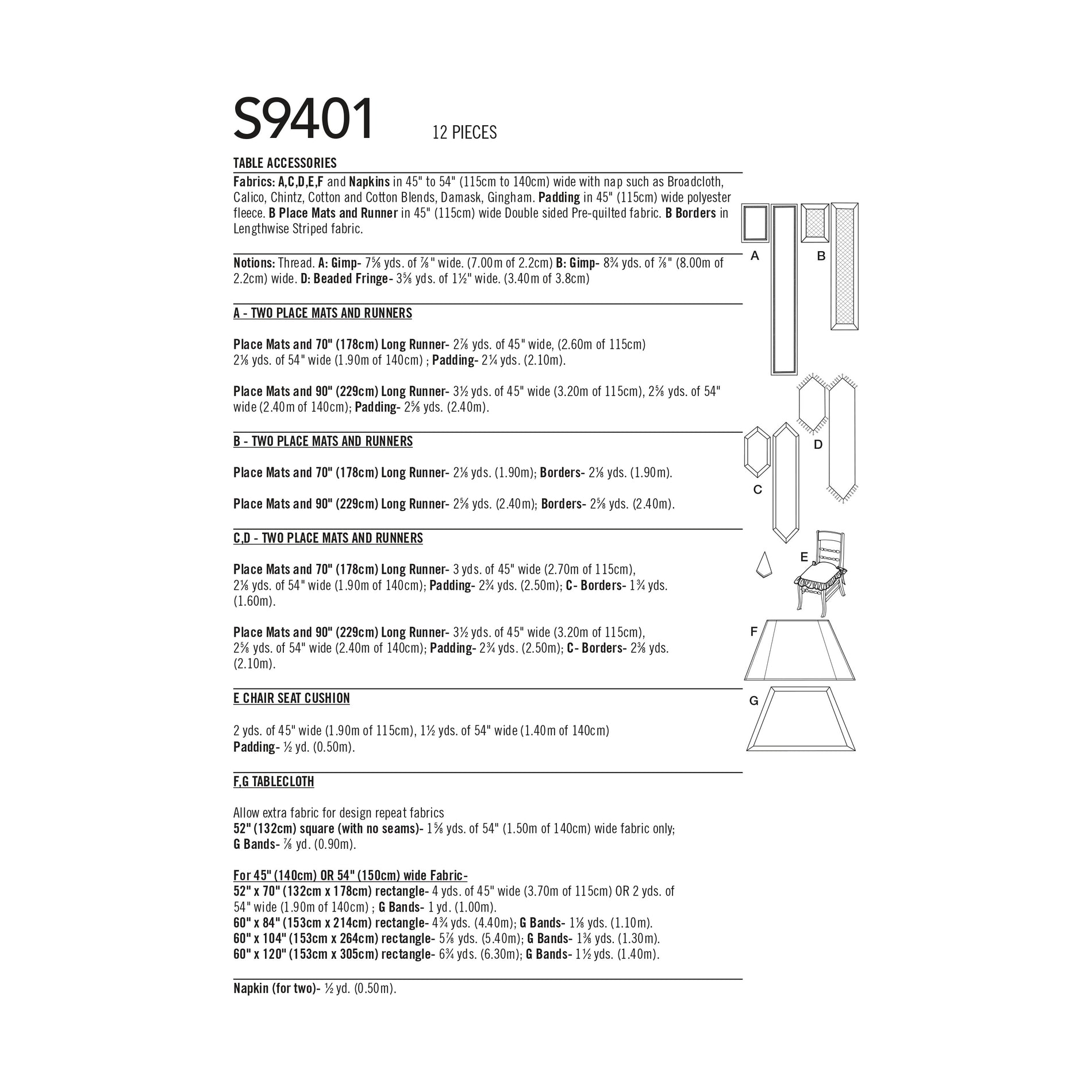 Simplicity Sewing Pattern S9401 Tabletop Accessories and Ch. | Fabriques