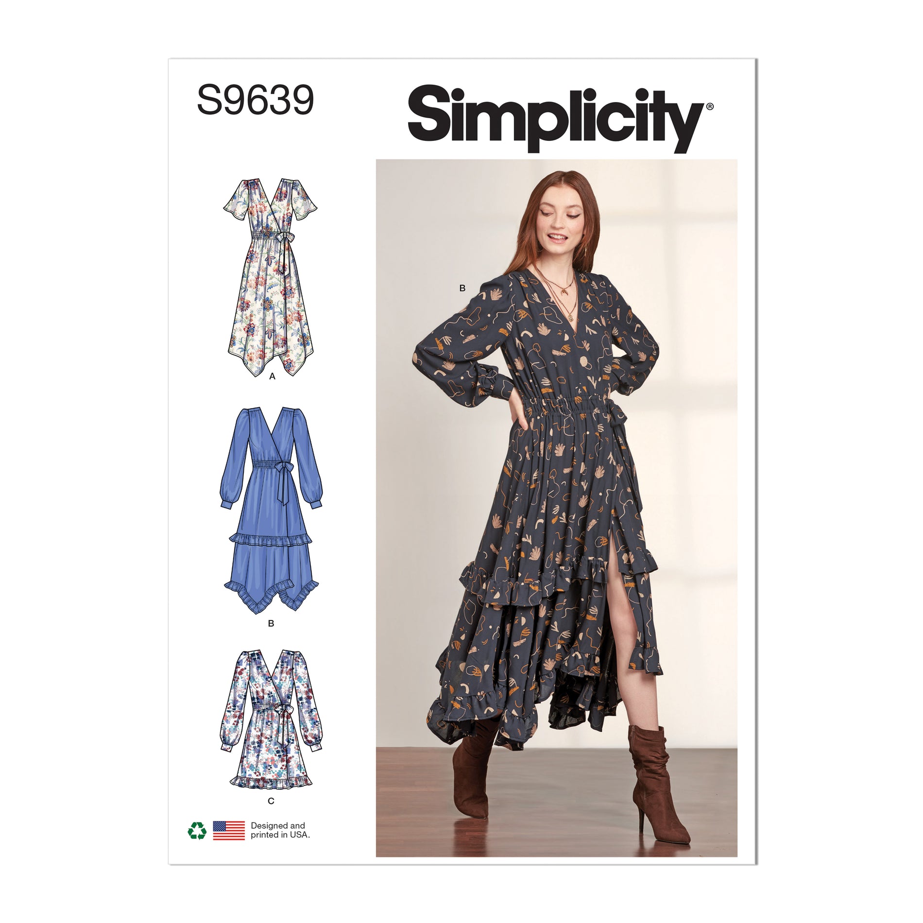 Simplicity Sewing Pattern S9639 MISSES' MIDI WRAP DRESS | Fabriques